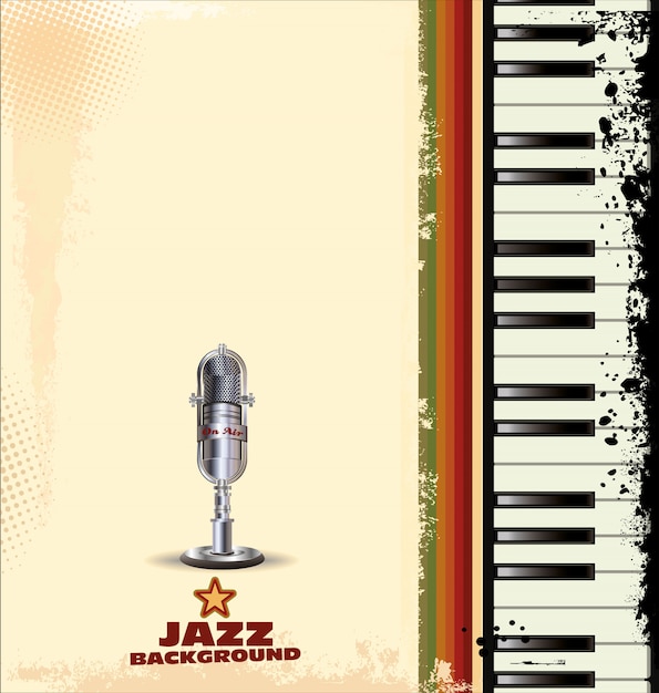 Vintage Jazz Background with Microphone and Piano Keys | Jiffy Designs