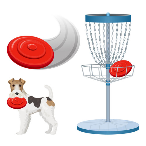 Frisbee Game Equipment Color Poster. Basket Target On Pole And Red ...