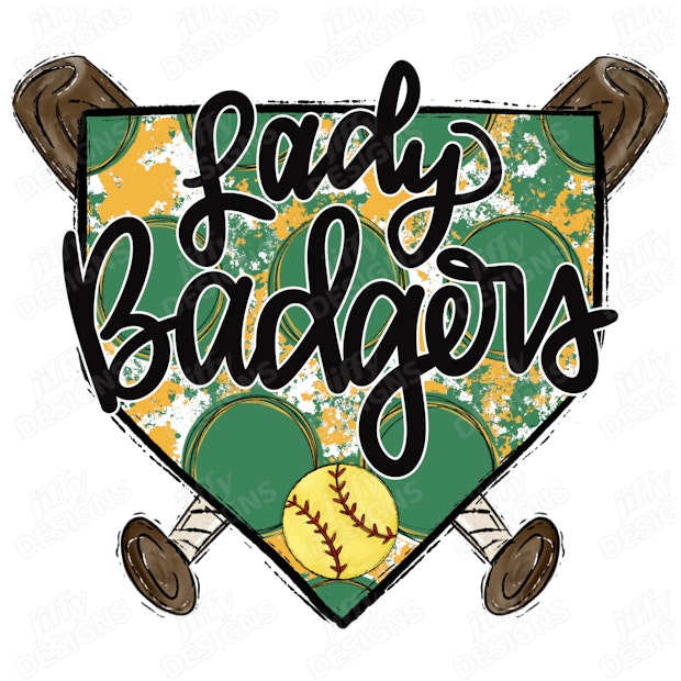 'Lady Badgers' Splattered Home Plate with Crossed Bats | Jiffy Designs