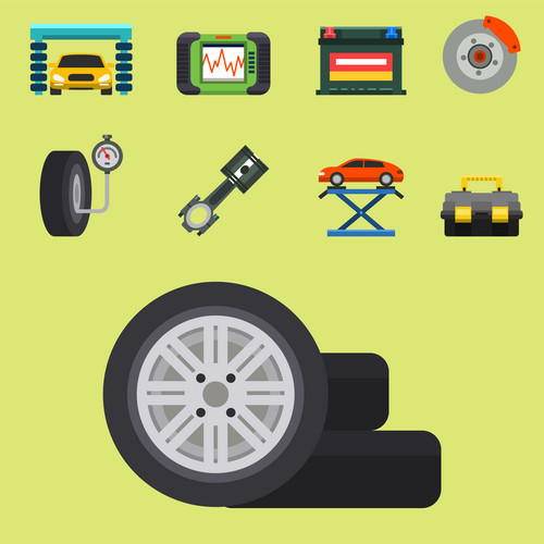 Auto Car Repair Service Symbols Isolated Shop Worker Maintenance ...