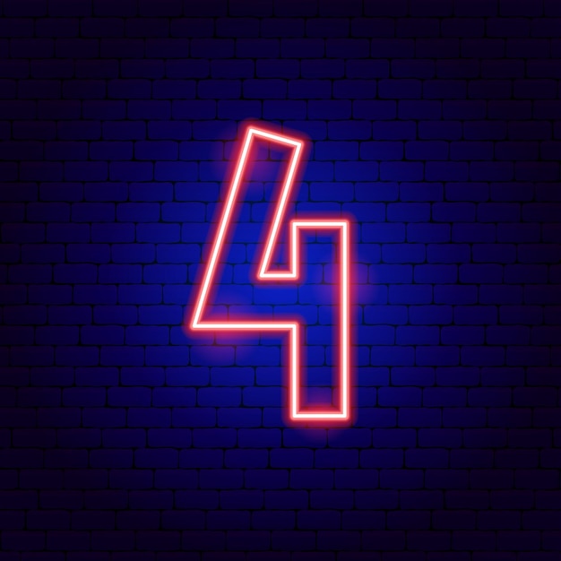 Glowing Neon Number Four on Blue Brick Wall | Jiffy Designs