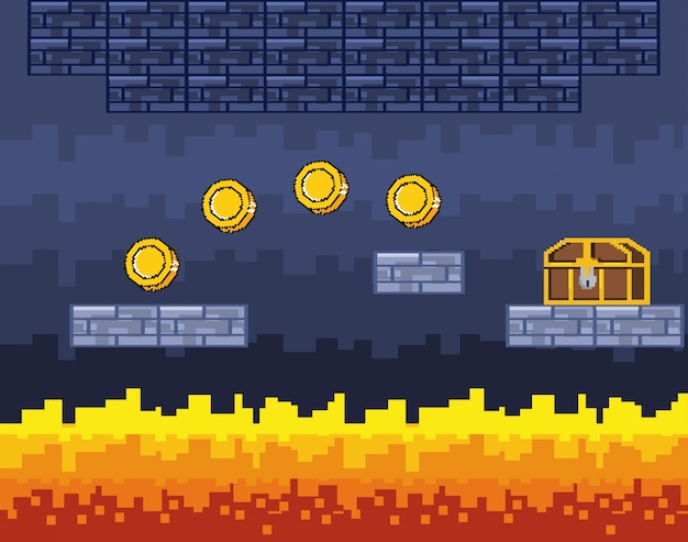 Retro Platformer Game Backdrop with Treasure Chest | Jiffy Designs