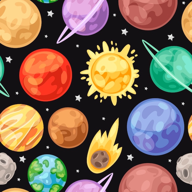 Colorful Assortment of Cartoon Planets on a Starry Background | Jiffy ...