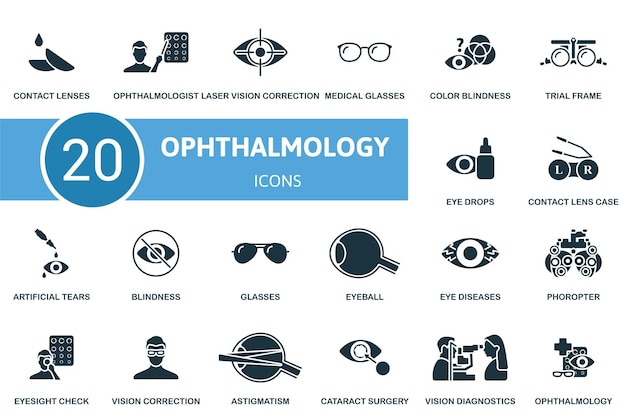 Comprehensive Collection of 20 Ophthalmology Icons Depicting Eye Care ...
