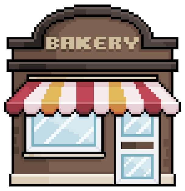 Charming Pixel Art Bakery Storefront with Striped Awning | Jiffy Designs
