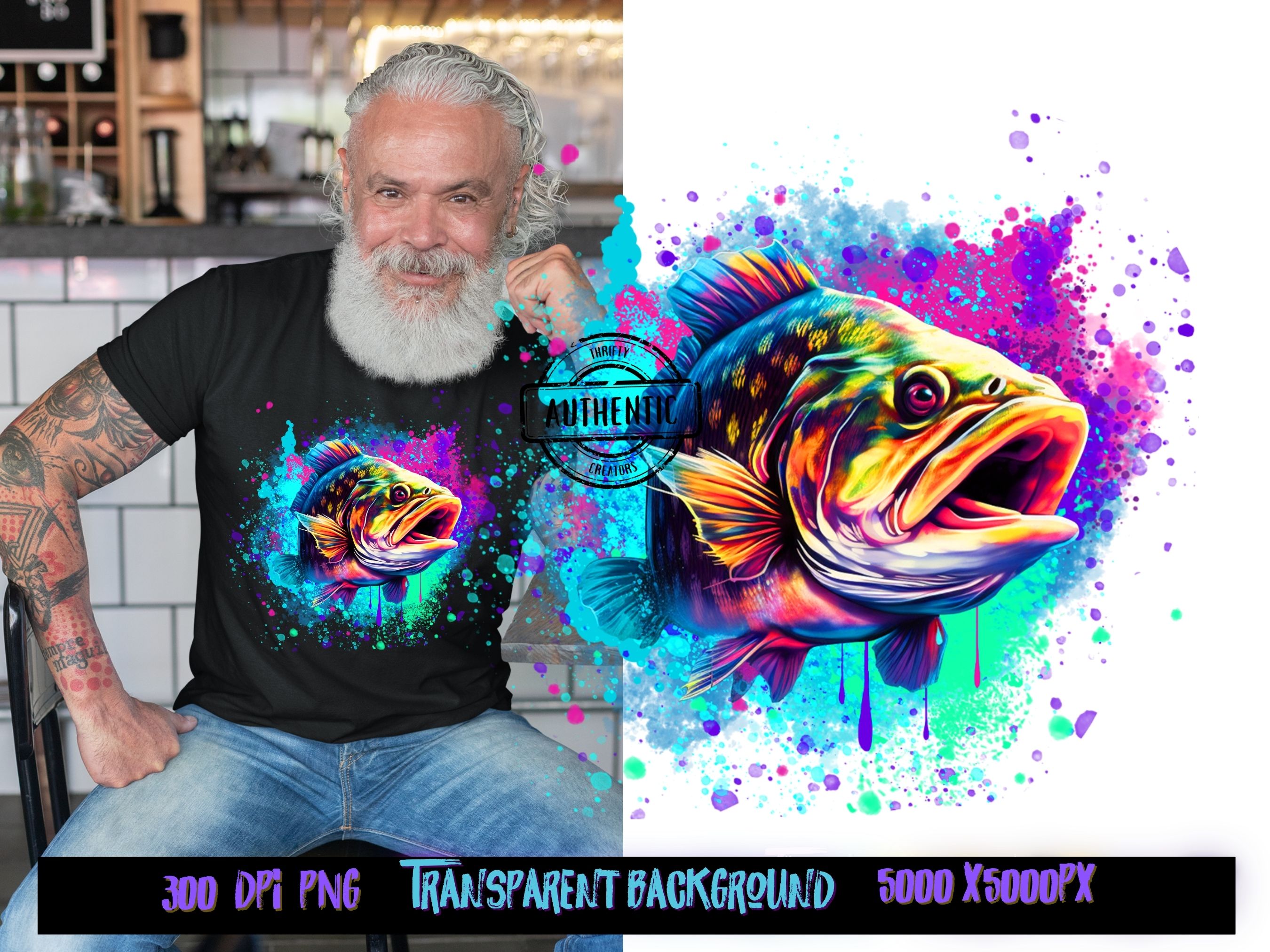 'Vibrant Splashing Fish' Dynamic and Colorful Aquatic Design with ...