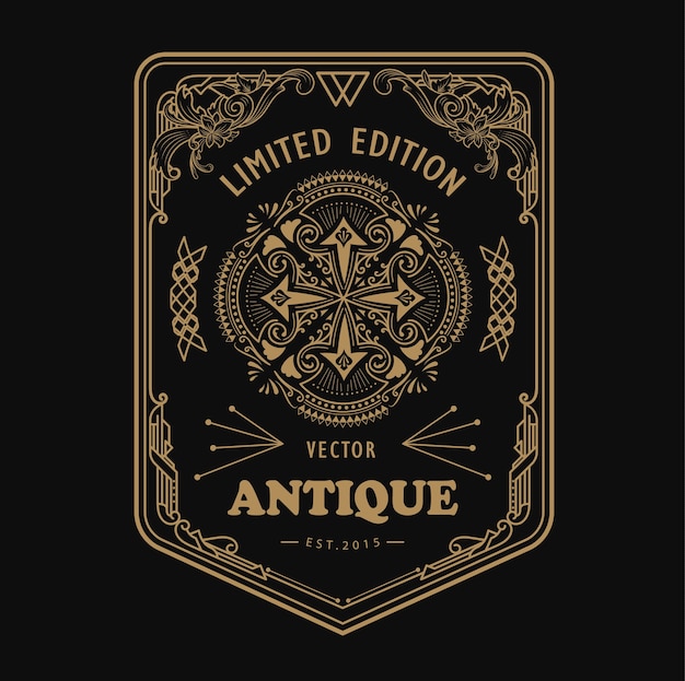 Ornate Vintage Crest with Antique Typography and Floral Motifs | Jiffy ...