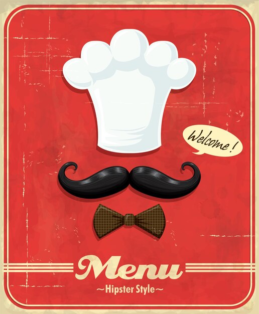 Vintage Chef Hat, Mustache, and Bowtie on Red Background | Jiffy Designs