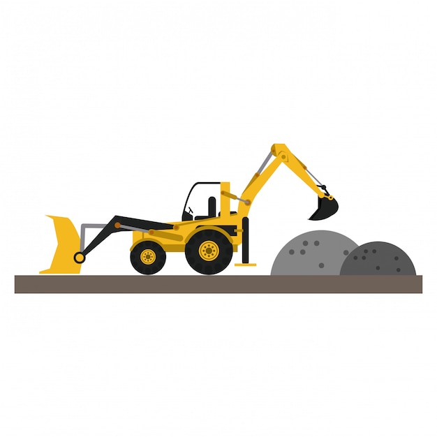 Illustration of a Yellow Backhoe Loader Moving Earth and Rocks | Jiffy ...