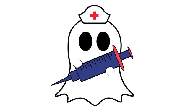 Friendly Ghost Nurse with Syringe in Cartoon Style | Jiffy Designs