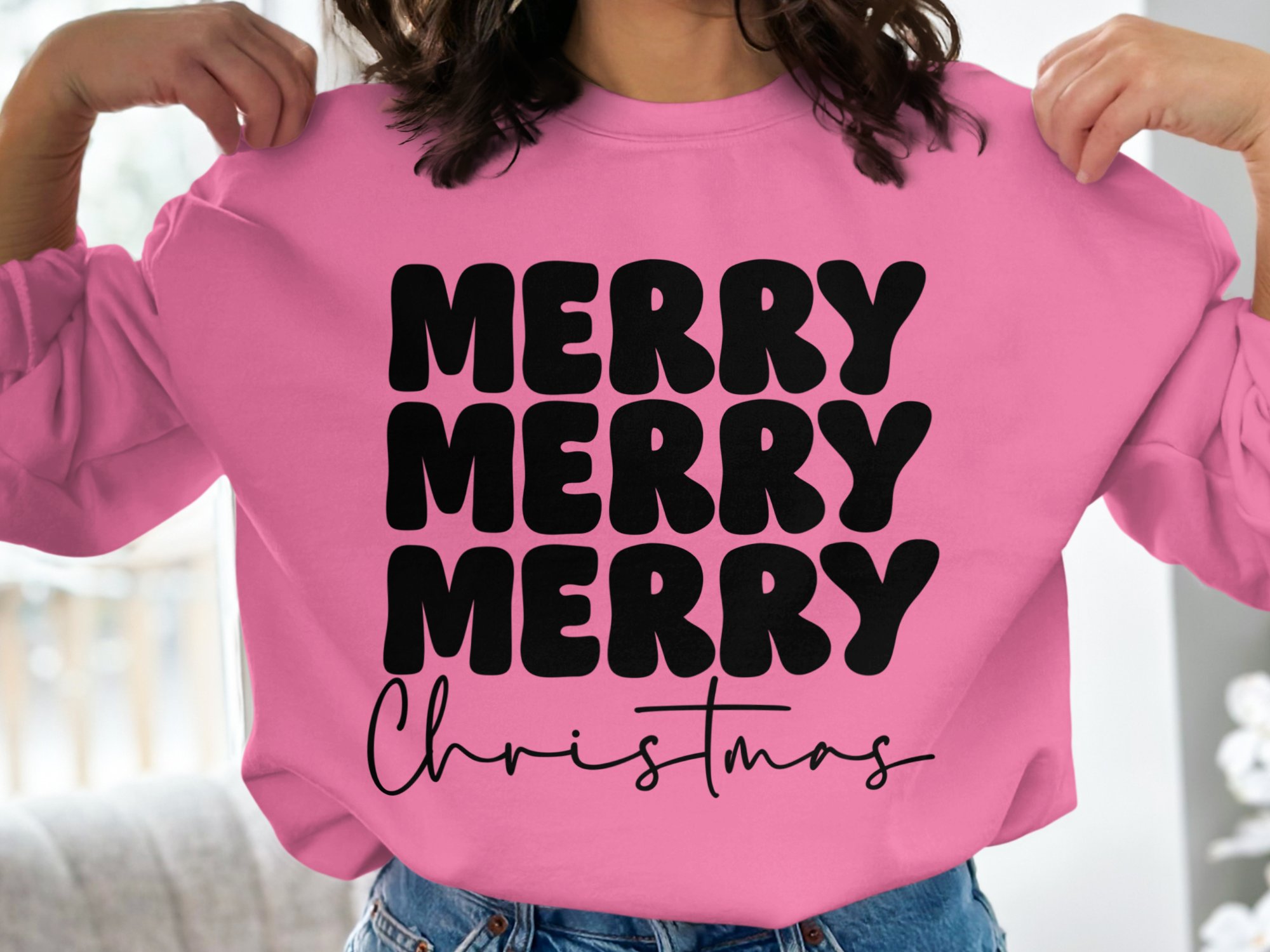 'Merry Merry Merry Christmas' Bold Black Typography with Playful ...