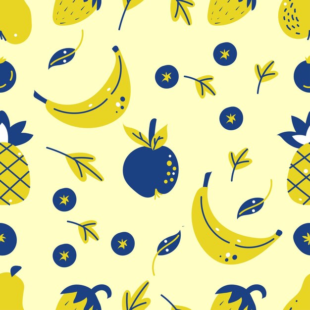 Vibrant Tropical Fruit Motif: Bananas, Pineapples, and Blueberries ...
