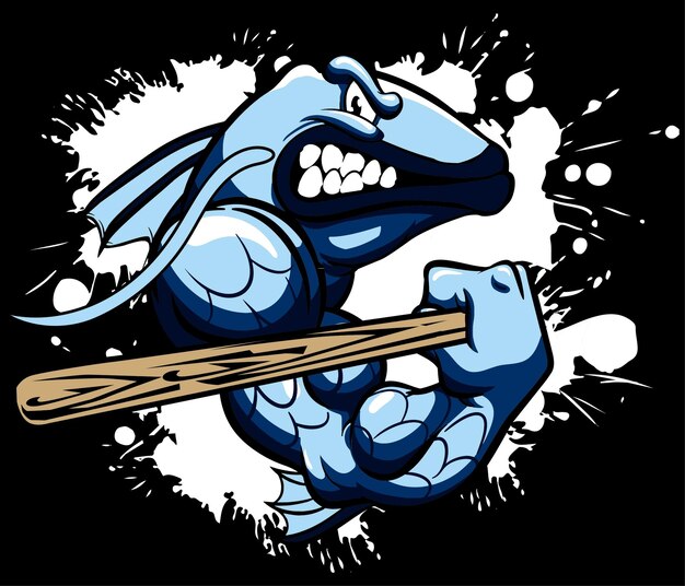 Ferocious Shark Wielding Baseball Bat on Splatter Background | Jiffy ...
