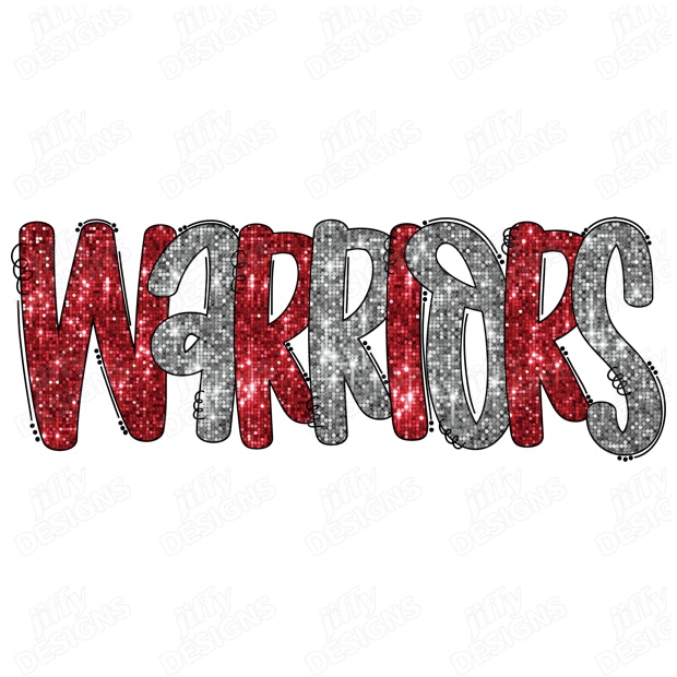 'Warriors' Glittering Text in Bold Red and Silver Chunky Letters ...