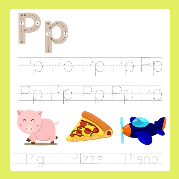 Alphabet Tracing with Pig, Pizza, and Piano Illustrations | Jiffy Designs