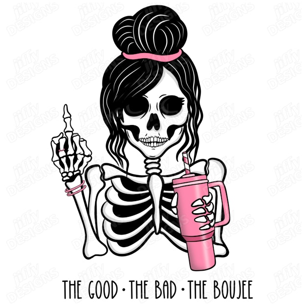 'The Good The Bad The Boujee' Skeletal Figure with Updo and Pink ...