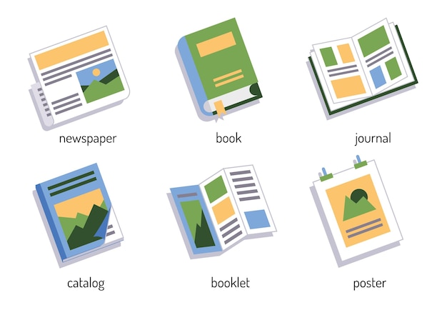 Colorful Printed Media: Newspaper, Book, Journal, Catalog, Booklet ...