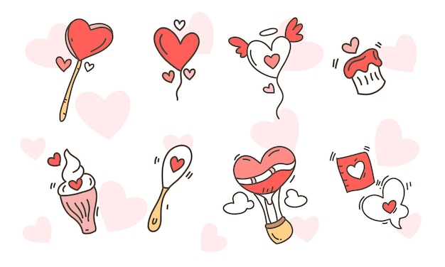 Charming Hearts and Whimsical Love Symbols in Playful Illustration ...