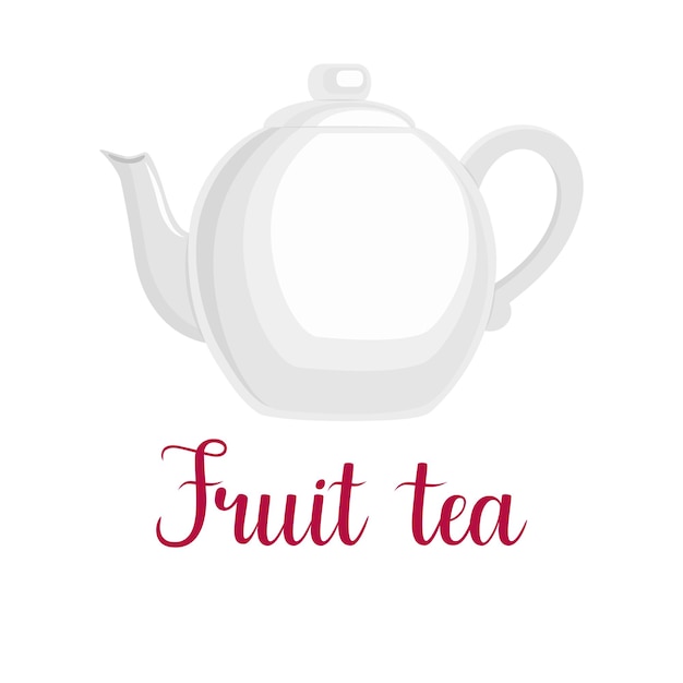 Classic White Teapot with Elegant Fruit Tea Text | Jiffy Designs