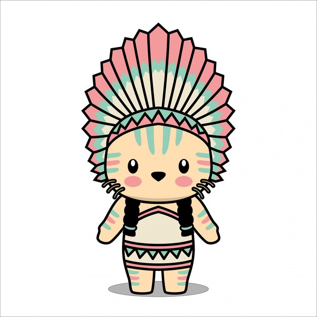 Adorable Chibi Native American Figurine in Vibrant Colors | Jiffy Designs