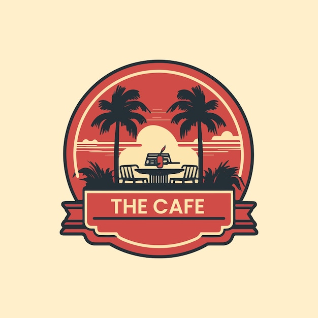 Vibrant Tropical Cafe Logo with Palm Trees and Sunset | Jiffy Designs
