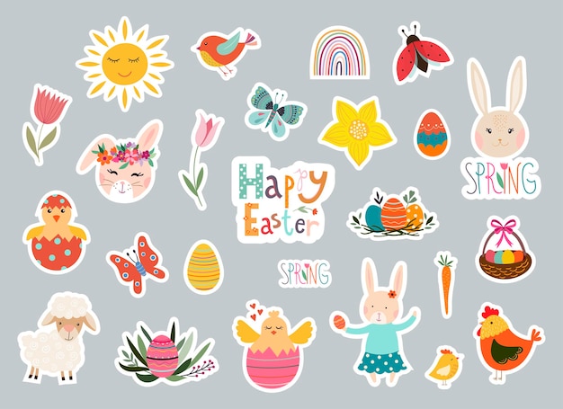 Vibrant Spring-Themed Sticker Collection with Whimsical Illustrations ...