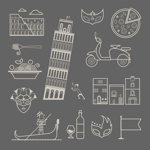 Vector Set Of Stylized Italy Icons | Jiffy Designs