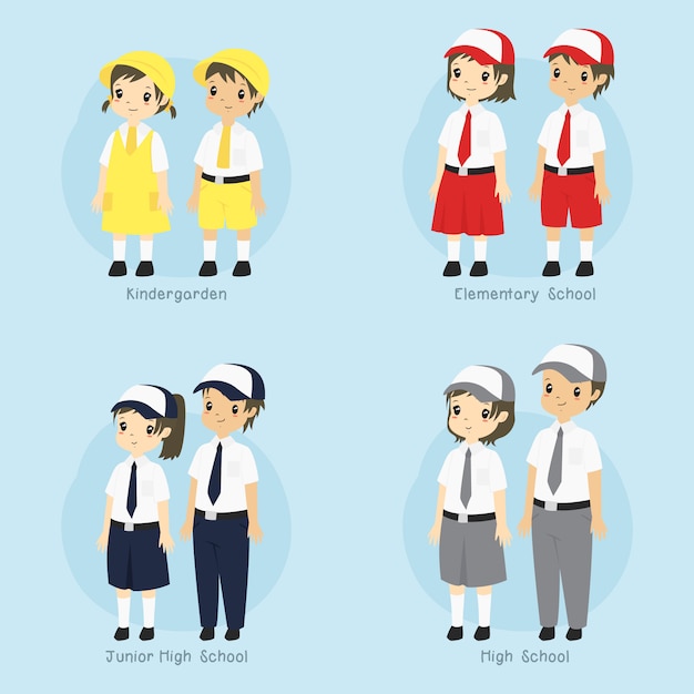 Diverse Schoolchildren in Uniform Outfits, Representing Different Grade ...