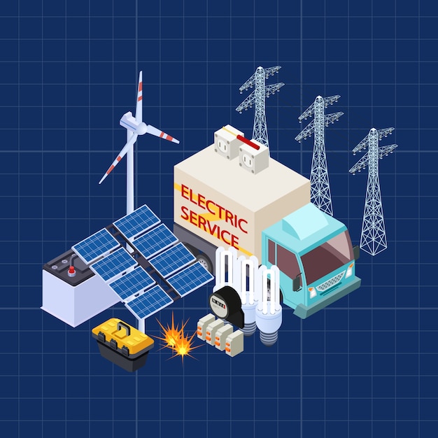 Isometric Illustration of Electric Power Generation Facilities | Jiffy ...