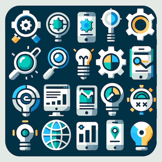 Vibrant Technological Icons: Symbols of Innovation and Connectivity ...