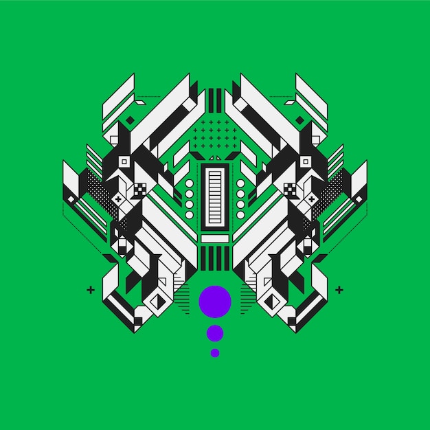 Geometric Futuristic Emblem with Robotic Arms and Purple Centerpiece ...