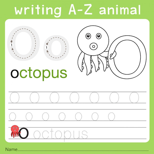 Octopus Alphabet Tracing and Writing Practice Worksheet for Kids ...