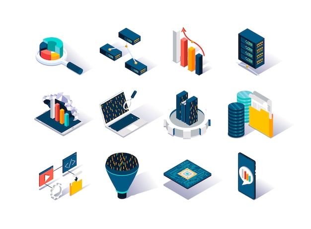 Diverse Isometric Data Visualization and Analytics Icons Collection | Jiffy Designs