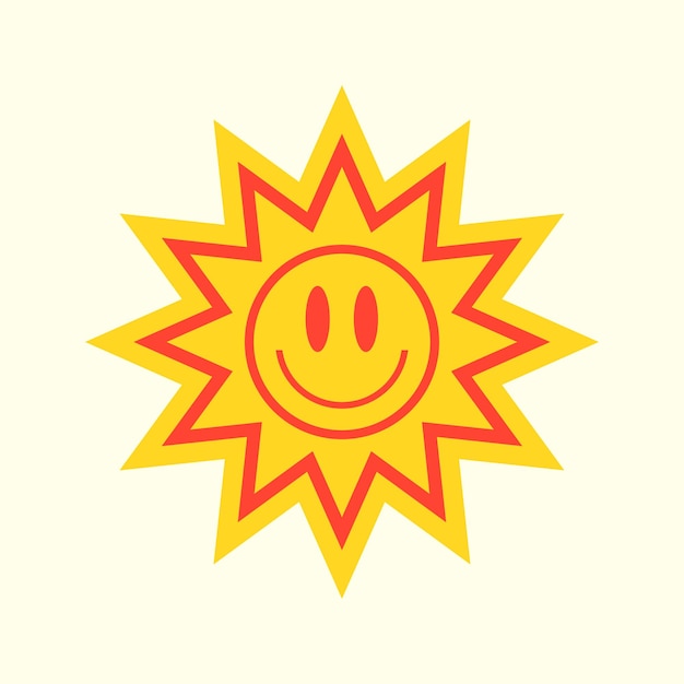 Radiant Sunshine Smiley - Vibrant Retro Art Illustration | Jiffy Designs