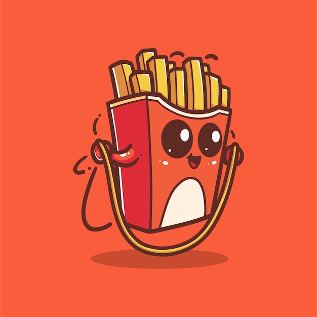 Adorable Cartoon French Fry Character on Vibrant Orange | Jiffy Designs