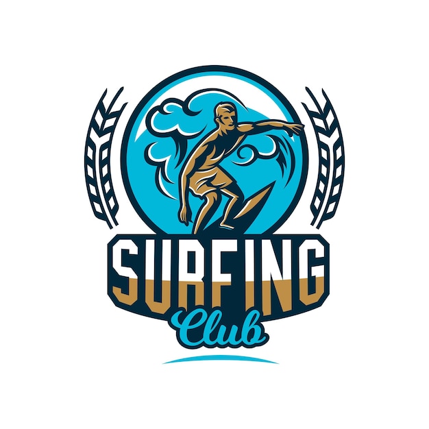 Iconic Surfer Silhouette in Retro Surfing Club Badge | Jiffy Designs