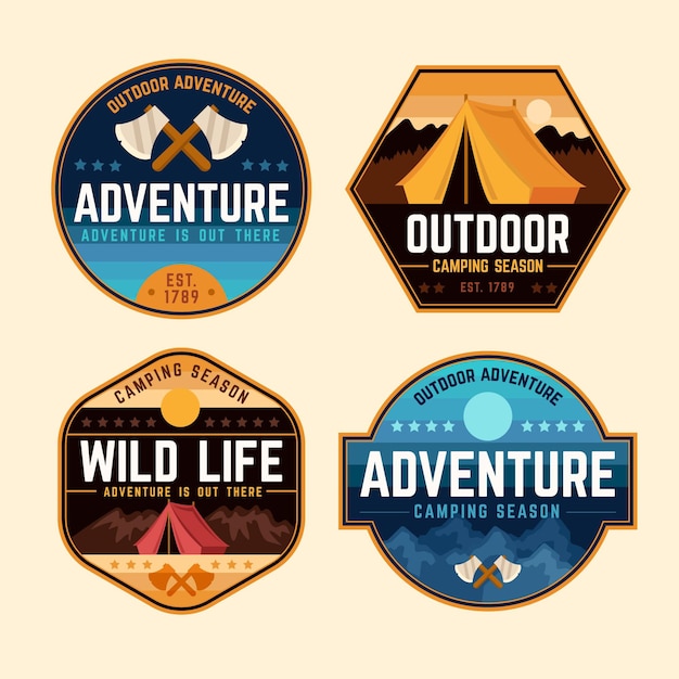 Vibrant Outdoor Adventure Emblem Collection with Camping and Wilderness ...