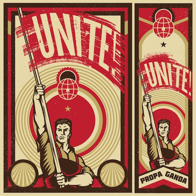 Unite Propaganda-Style Poster with Revolutionary Worker Illustration ...