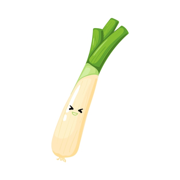 Cute Kawaii Leek Character with Smiling Face Illustration | Jiffy Designs