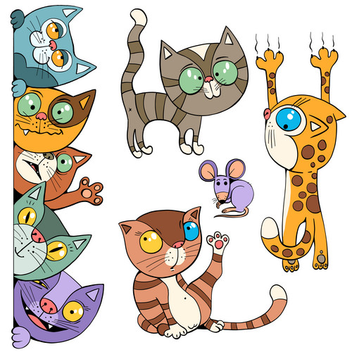 Vector Illustration. Funny Cartoon. Cheerful Crowd Of Multicolored Cats ...