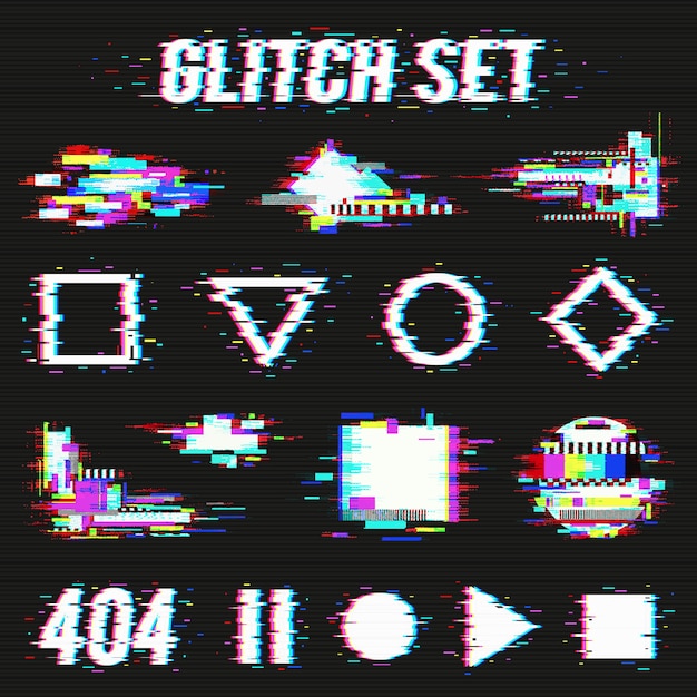 Vibrant Glitch Art Symbols and Distortion Effects | Jiffy Designs