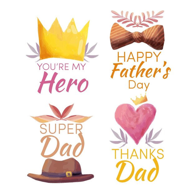 Vibrant Father's Day Emblem Collection with Crowns, Bows, and Hearts ...