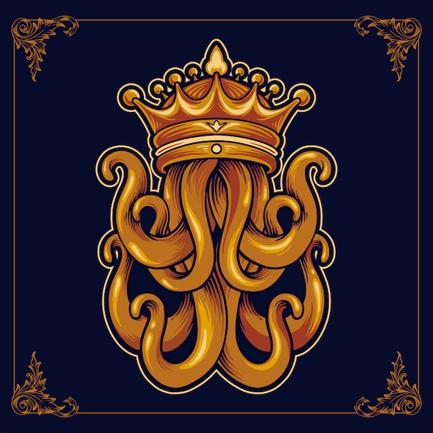 Majestic Octopus Emblem with Regal Crown | Jiffy Designs
