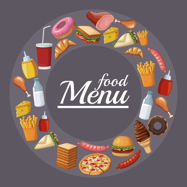 Vibrant Fast Food Menu Circle Illustration with Colorful Icons | Jiffy Designs