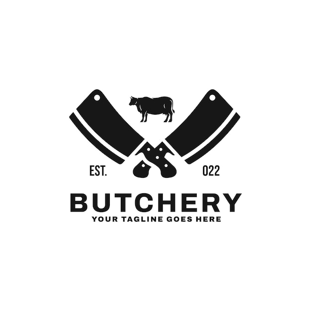 Iconic Butcher Shop Logo with Crossed Cleavers and Cow Silhouette ...