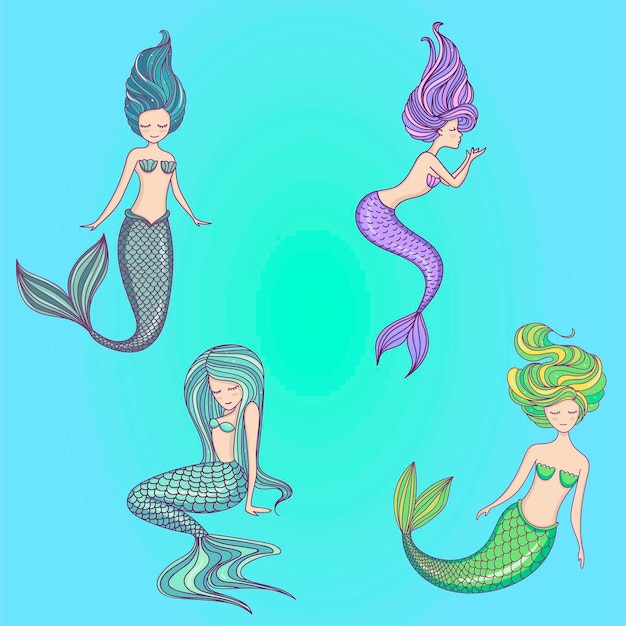 Enchanting Underwater Mermaids in Vibrant Hues and Whimsical Poses ...