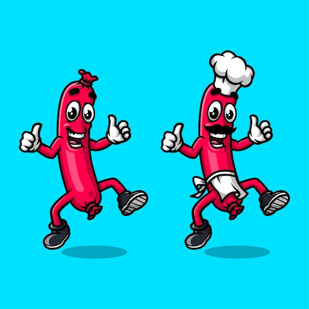 Cheerful Sausage Chef Mascots Giving Thumbs Up on Blue | Jiffy Designs