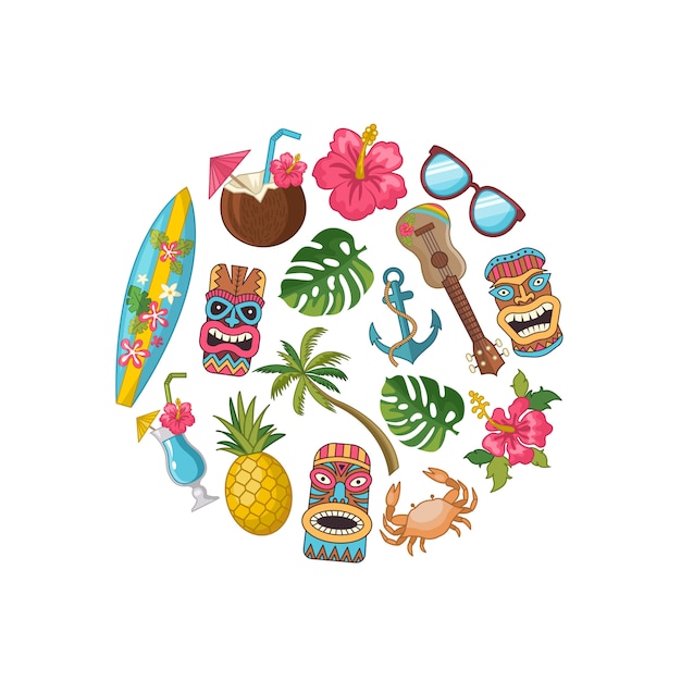 Vibrant Tropical Icons and Symbols Arranged in a Circle | Jiffy Designs