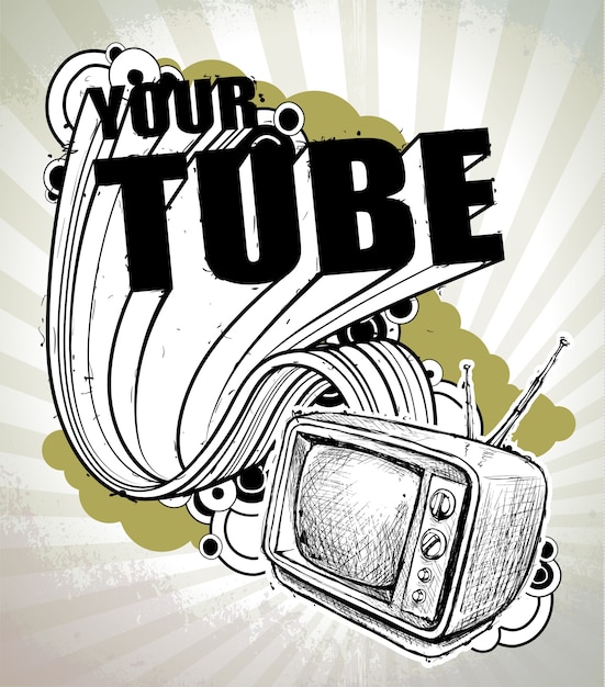 Retro YouTube TV Illustration with Vintage Television and Typography ...