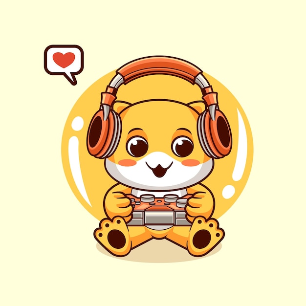 Adorable Gamer Mascot with Headphones and Heart | Jiffy Designs